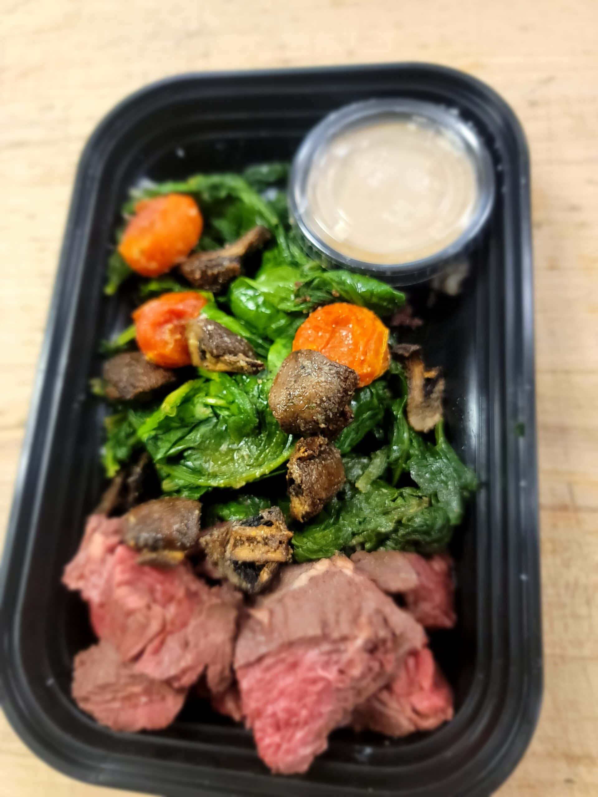 Steak Cafe De Paris w/ Spianch and Mushrooms | PaleoZone Nutrition